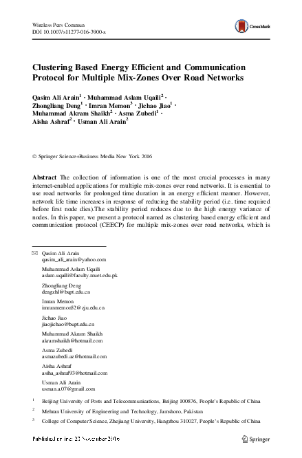 Pdf Clustering Based Energy Efficient And Communication Protocol For Multiple Mix Zones Over