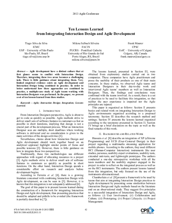 (PDF) Ten Lessons Learned from Integrating Interaction Design and Agile Development