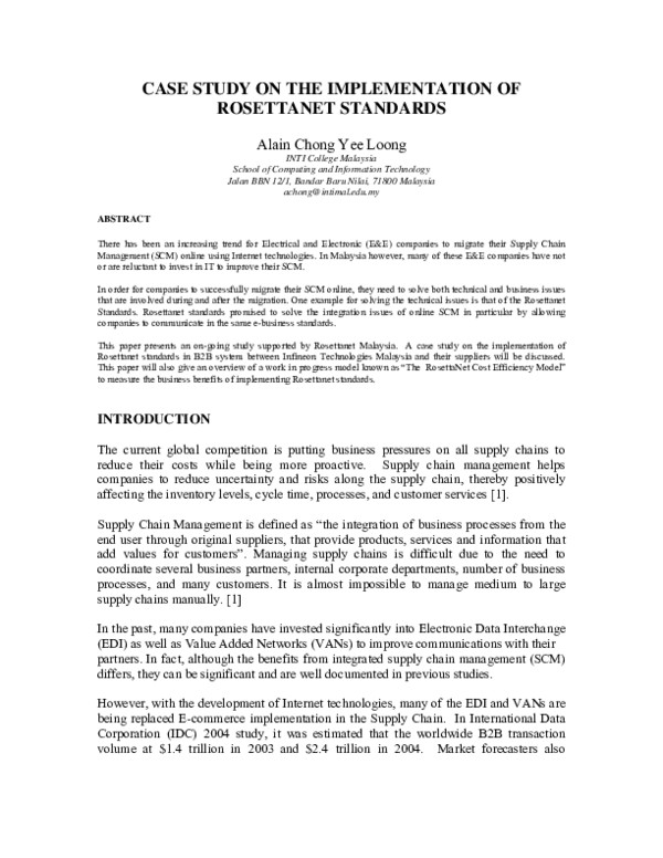 (PDF) Case study on the implementation of RosettaNet standards