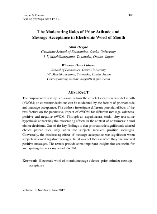 (PDF) Examining the Impacts of Electronic Word-of-Mouth Message on ...
