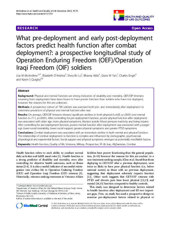 (PDF) What pre-deployment and early post-deployment factors predict ...
