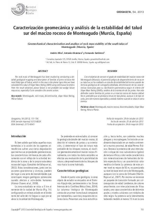 (PDF) Caracterización geomecánica y análisis de la estabilidad del ...