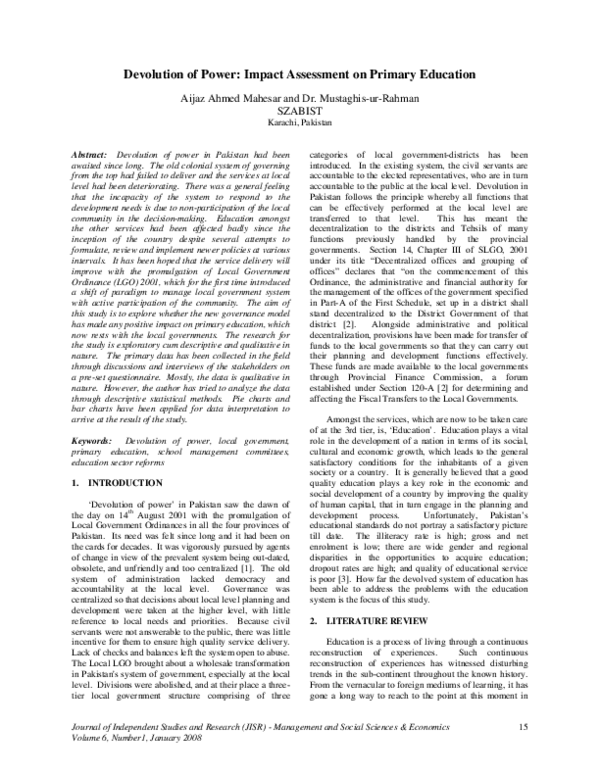 (PDF) Devolution of Power: Impact Assessment on Primary Education