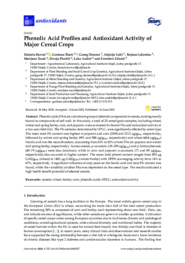 (PDF) Phenolic Acid Profiles and Antioxidant Activity of Major Cereal Crops