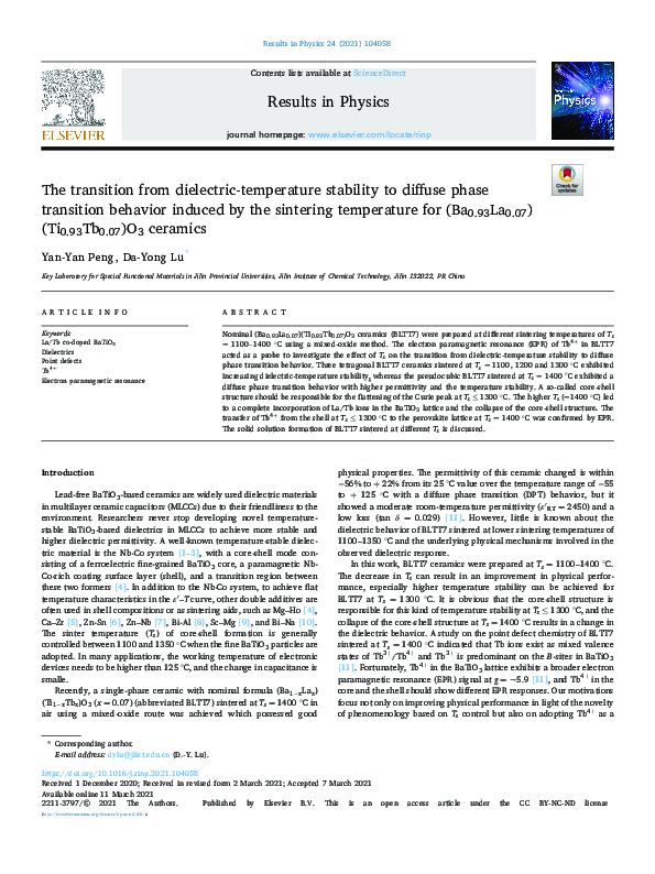 (PDF) The transition from dielectric-temperature stability to diffuse phase transition behavior ...