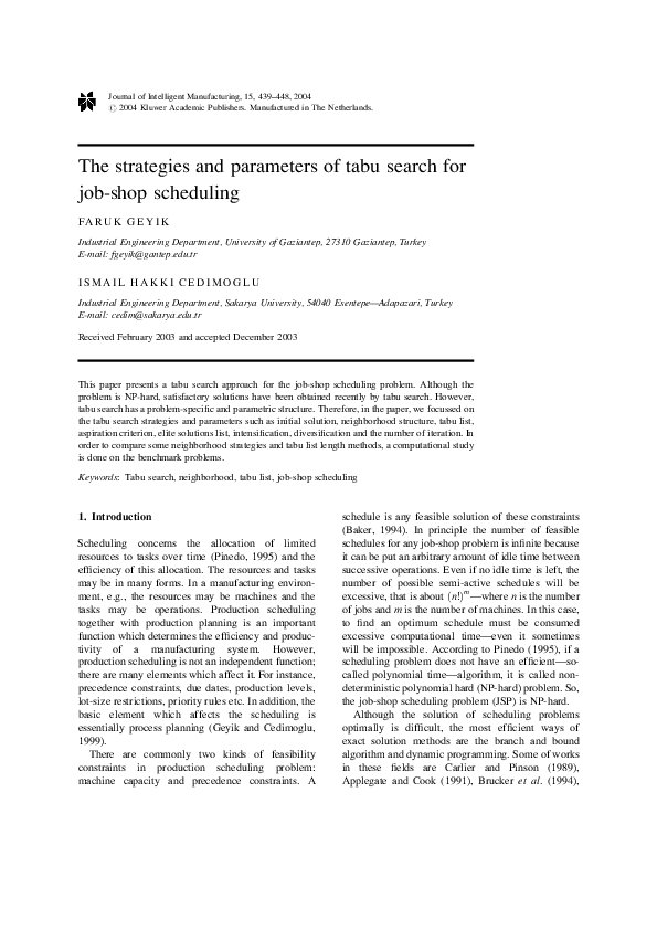 (PDF) The strategies and parameters of tabu search for job-shop scheduling