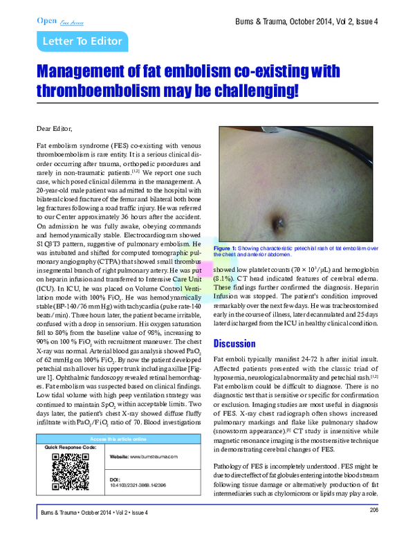 (PDF) Management of fat embolism co-existing with thromboembolism may ...