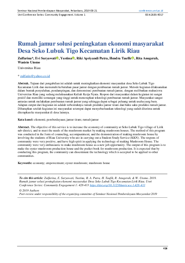 (PDF) Rumah jamur solusi peningkatan ekonomi masyarakat Desa Seko Lubuk ...