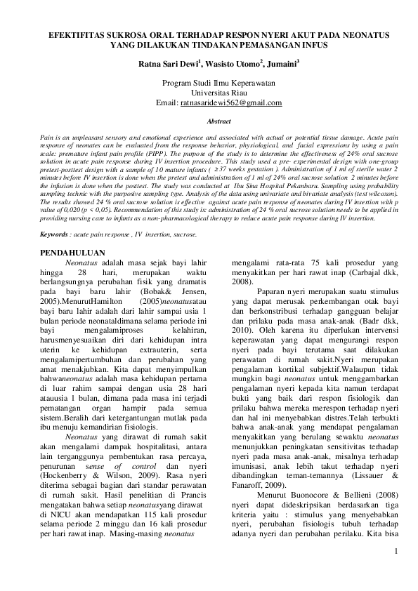 (PDF) Efektifitas Sukrosa Oral Terhadap Respon Nyeri Akut Pada Neonatus ...