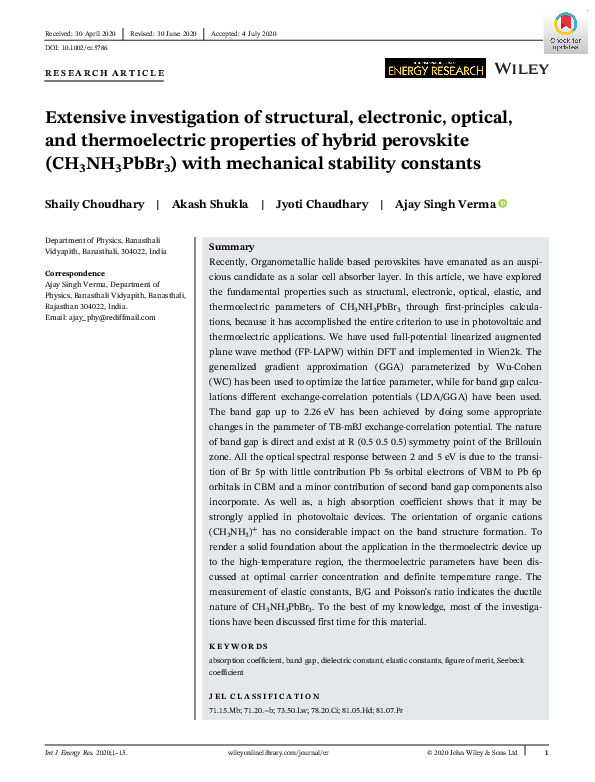 (PDF) Extensive investigation of structural, electronic, optical, and thermoelectric properties ...