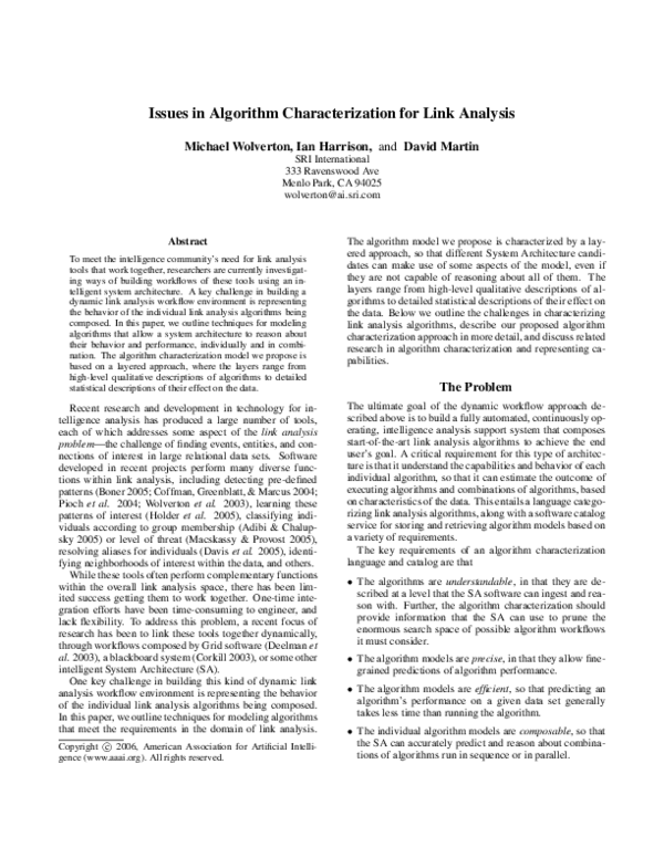 (PDF) Issues in algorithm characterization for link analysis