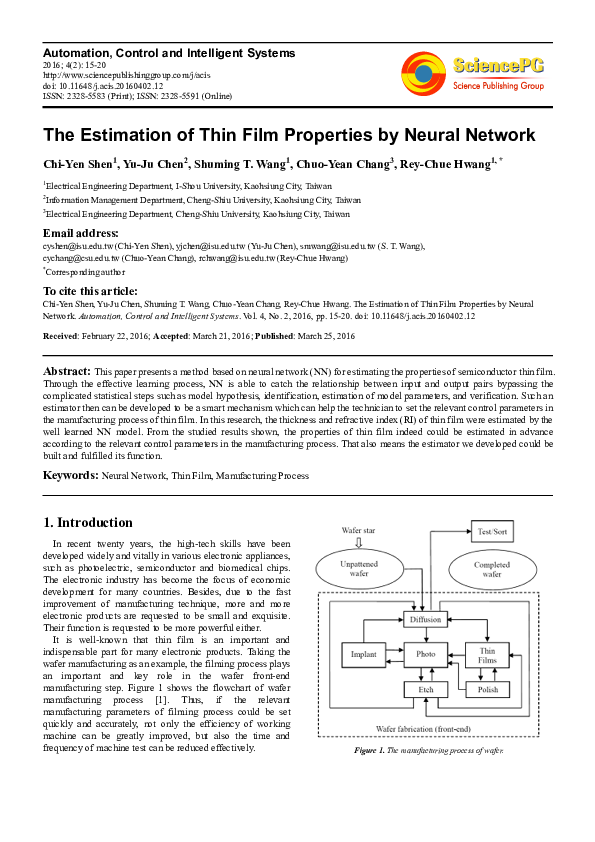 (PDF) The Estimation of Thin Film Properties by Neural Network