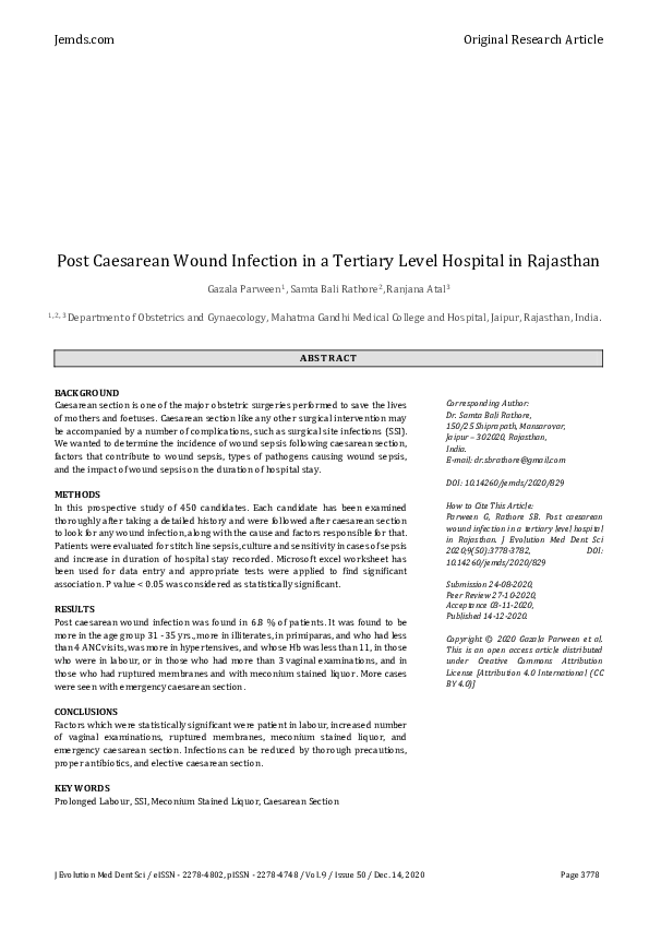 (PDF) Post Caesarean Wound Infection in a Tertiary Level Hospital in ...