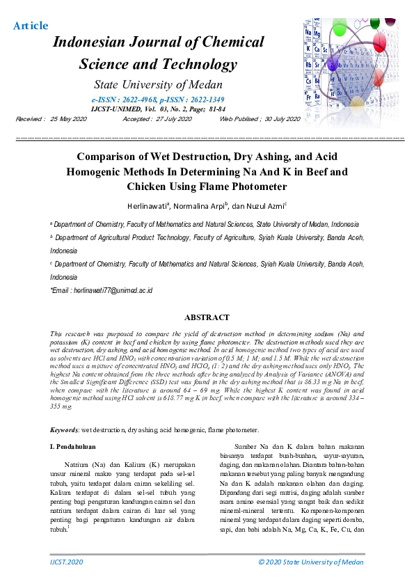 (PDF) Comparison of Wet Destruction, Dry Ashing, and Acid Homogenic ...