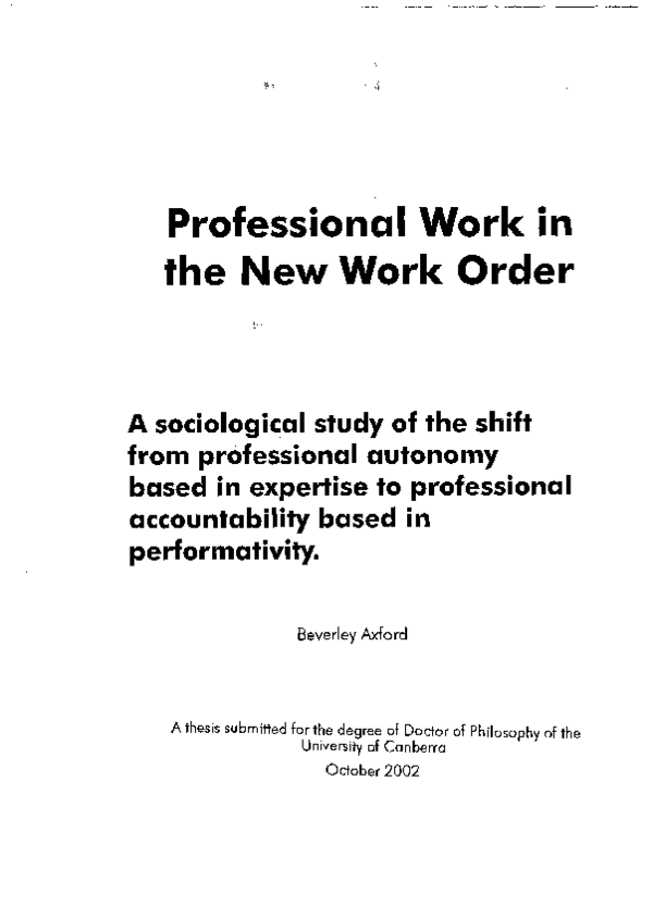 (PDF) Professional work in the new work order : a sociological study of ...