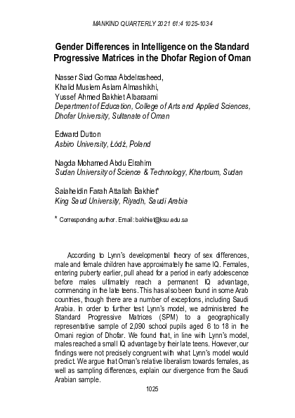 (PDF) Gender Differences in Intelligence on the Standard Progressive ...