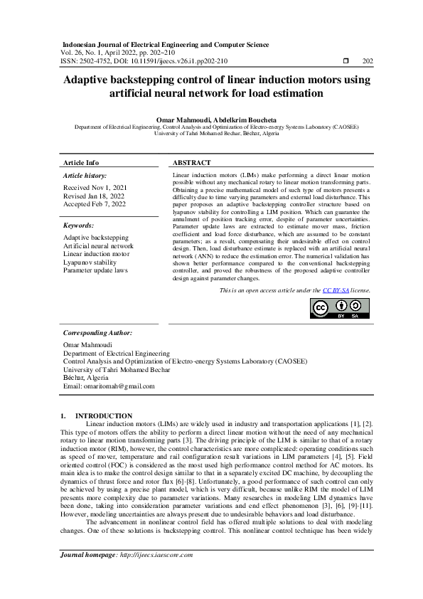 Pdf Adaptive Backstepping Control Of Linear Induction Motors Using Artificial Neural Network