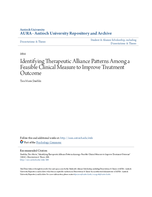(PDF) Identifying Therapeutic Alliance Patterns Among a Feasible ...