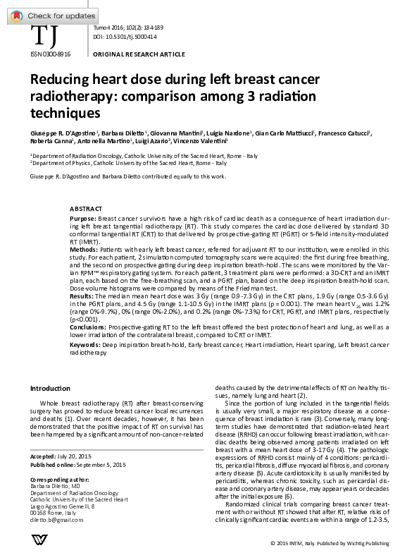 (PDF) Reducing heart dose during left breast cancer radiotherapy ...