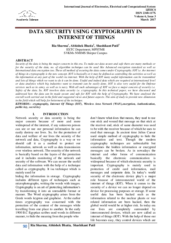 (PDF) Data Security Using Cryptography in Internet of Things
