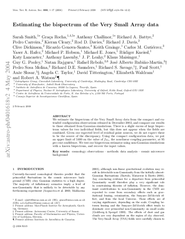 (PDF) Estimating the bispectrum of the Very Small Array data | Paul ...