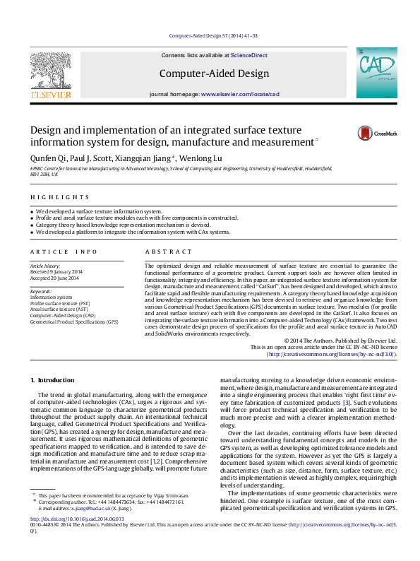 (PDF) Design and implementation of an integrated surface texture information system for design ...