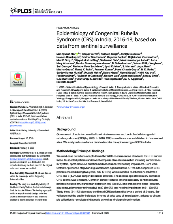 (PDF) Epidemiology of Congenital Rubella Syndrome (CRS) in India, 2016 ...
