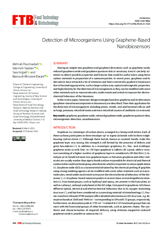 Pdf Detection Of Microorganisms Using Graphene Based Nanobiosensors