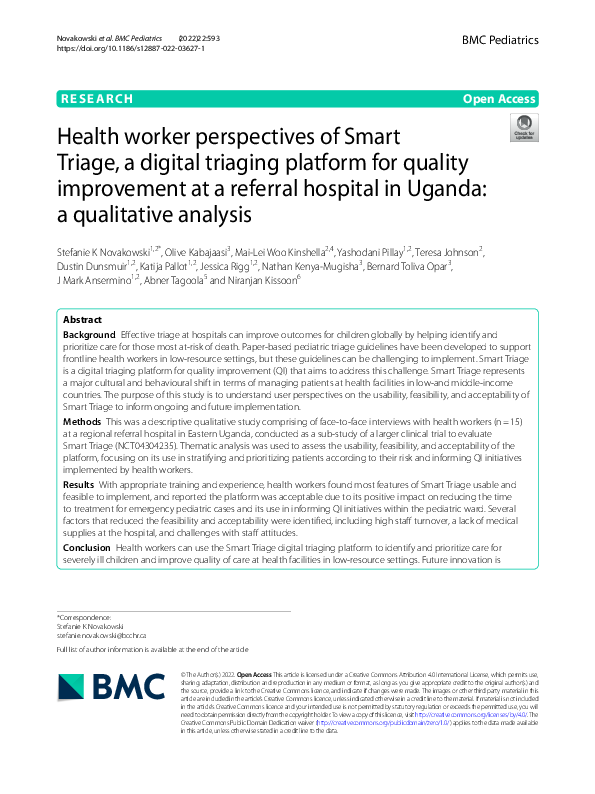 (PDF) Health worker perspectives of Smart Triage, a digital triaging ...