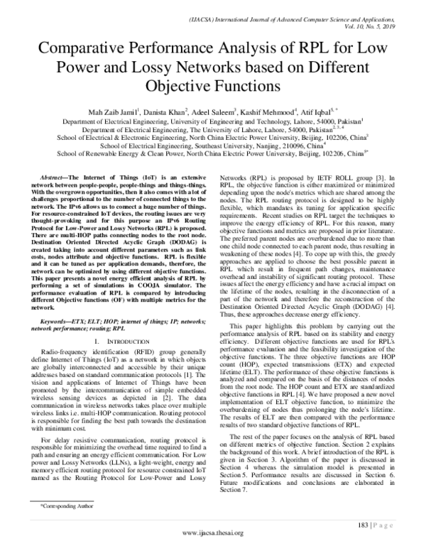 Pdf Comparative Performance Analysis Of Rpl For Low Power And Lossy Networks Based On 