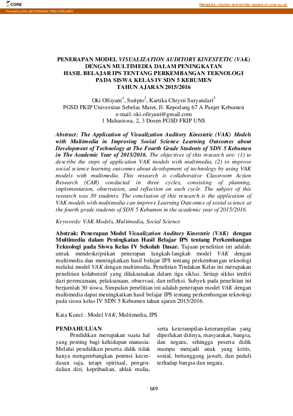 (PDF) Penerapan Model Visualization, Auditory, Kinestethic dengan Media Audio Visual Dalam ...