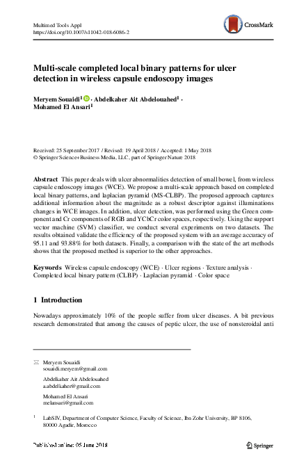 Pdf Multi Scale Completed Local Binary Patterns For Ulcer Detection