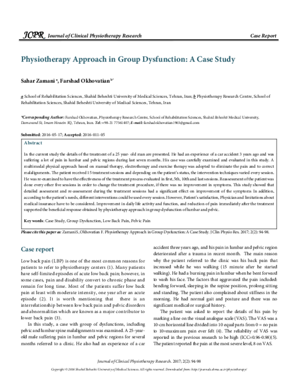 (PDF) Physiotherapy Approach in Group Dysfunction: A Case Study