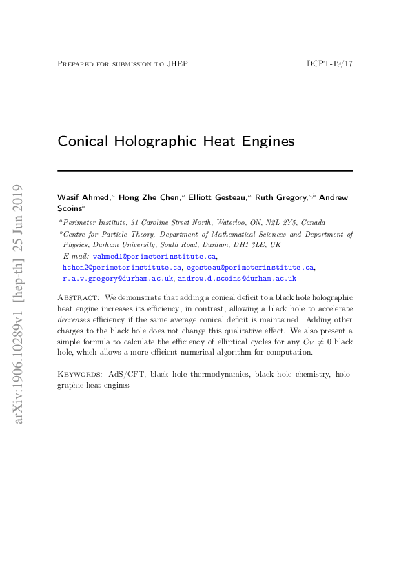 (PDF) Conical holographic heat engines