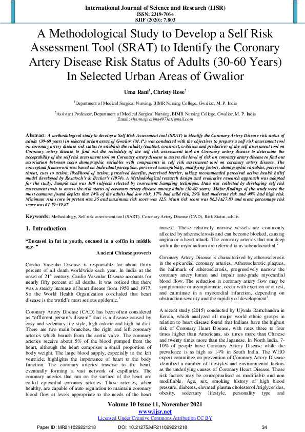 (PDF) A Methodological Study to Develop a Self Risk Assessment Tool ...
