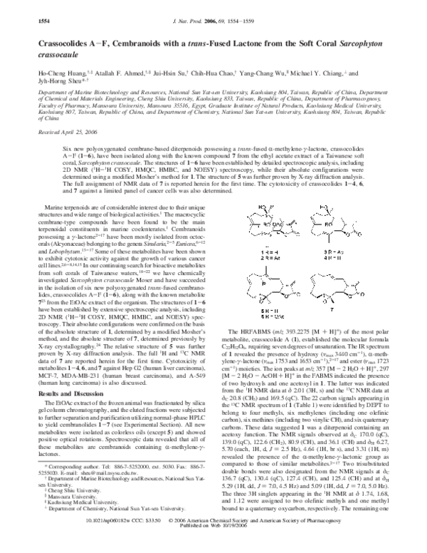 (PDF) Crassocolides A−F, Cembranoids with a trans-Fused Lactone from ...