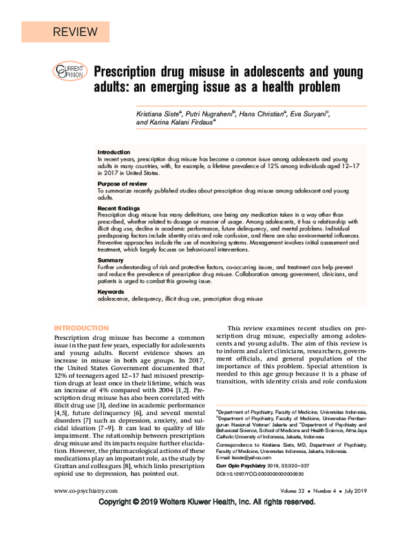 (PDF) Prescription drug misuse in adolescents and young adults