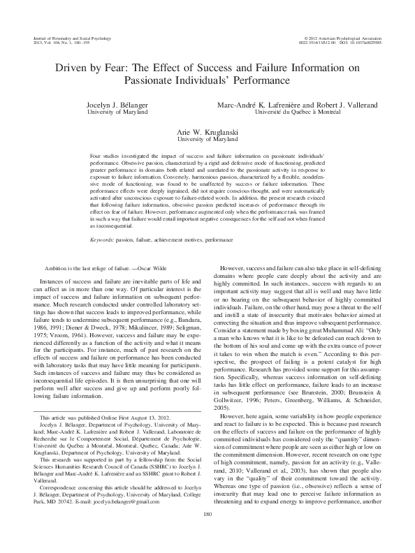 (PDF) Driven by fear: The effect of success and failure information on ...