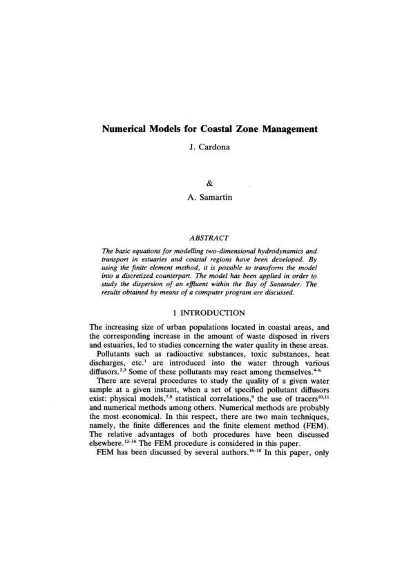 Numerical Models For Coastal Zone Management