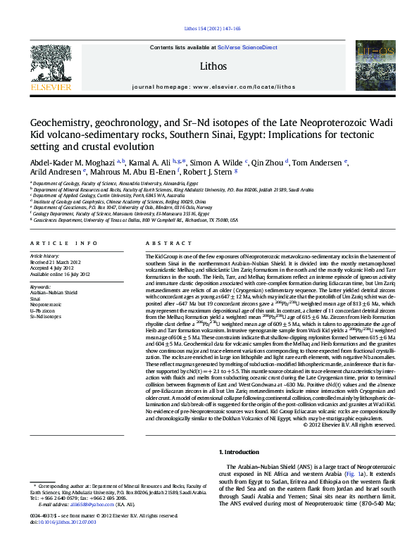 (PDF) Geochemistry, geochronology, and Sr–Nd isotopes of the Late Neoproterozoic Wadi Kid ...