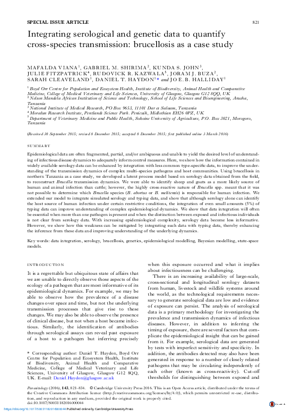 (PDF) Integrating serological and genetic data to quantify cross-species transmission ...