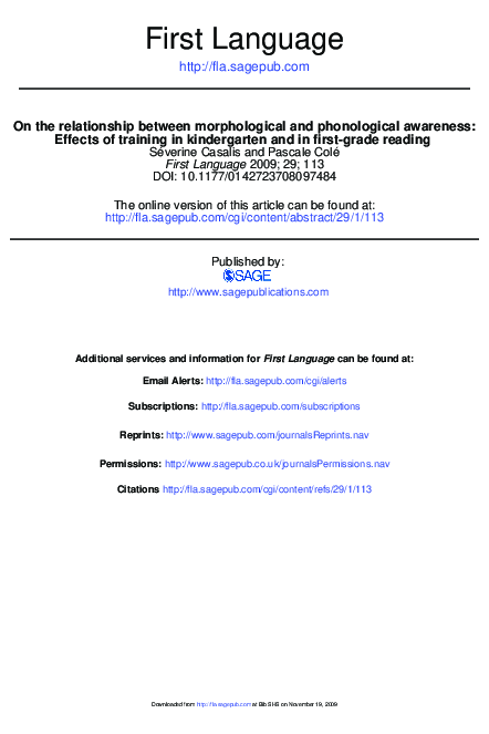 (PDF) Effects of training in kindergarten and in first-grade reading On the relationship between ...