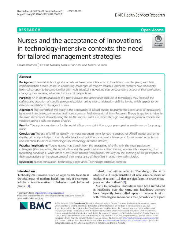 (PDF) Nurses and the acceptance of innovations in technology-intensive ...