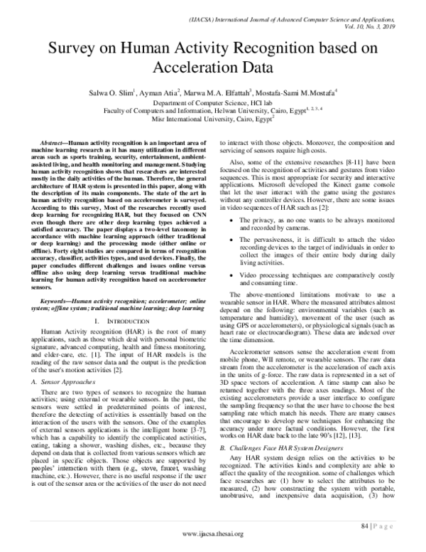 Pdf Survey On Human Activity Recognition Based On Acceleration Data