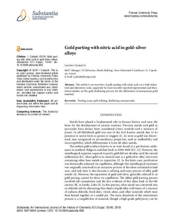 (PDF) Gold parting with nitric acid in gold-silver alloys