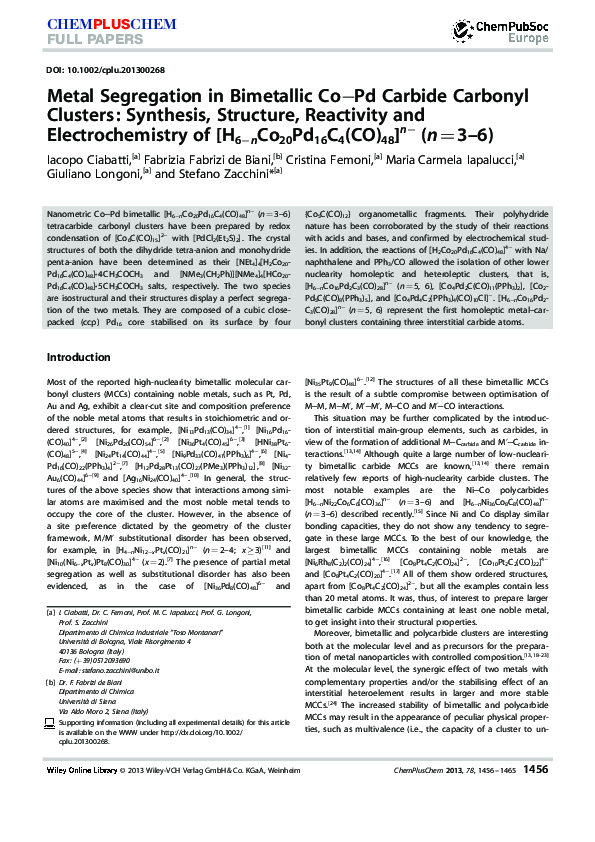 (PDF) Metal Segregation in Bimetallic Co Pd Carbide Carbonyl Clusters ...