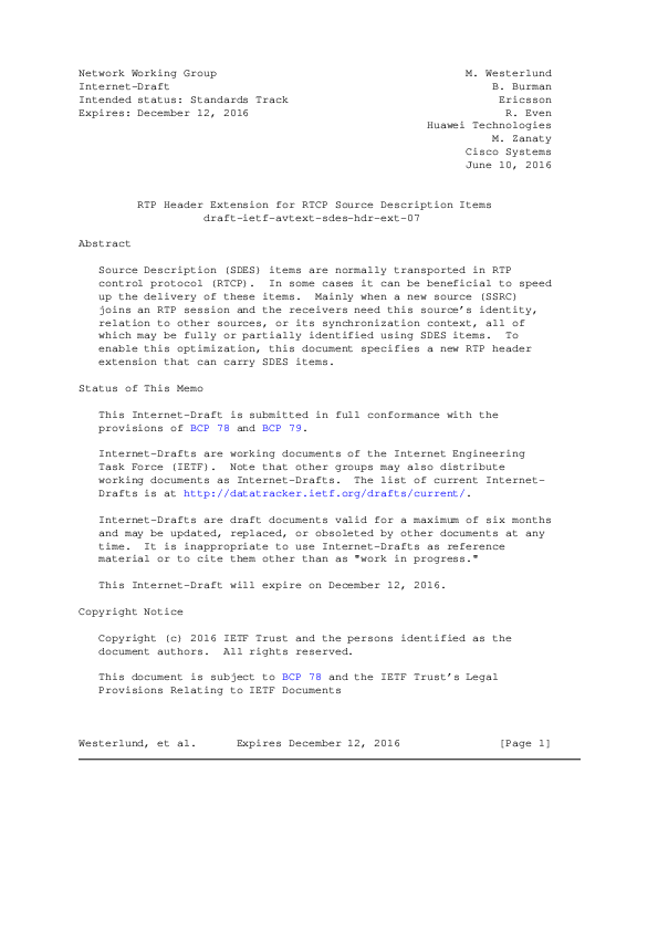 Pdf Rtp Header Extension For The Rtp Control Protocol Rtcp Source Description Items Magnus