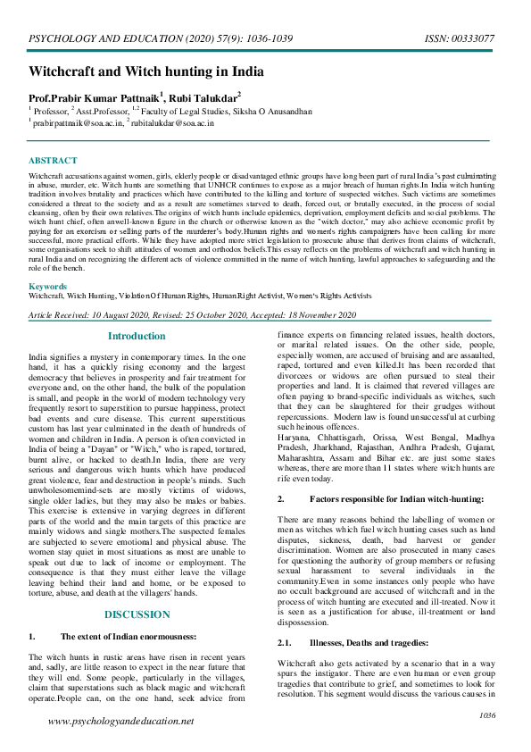 (PDF) Witchcraft and Witch hunting in India