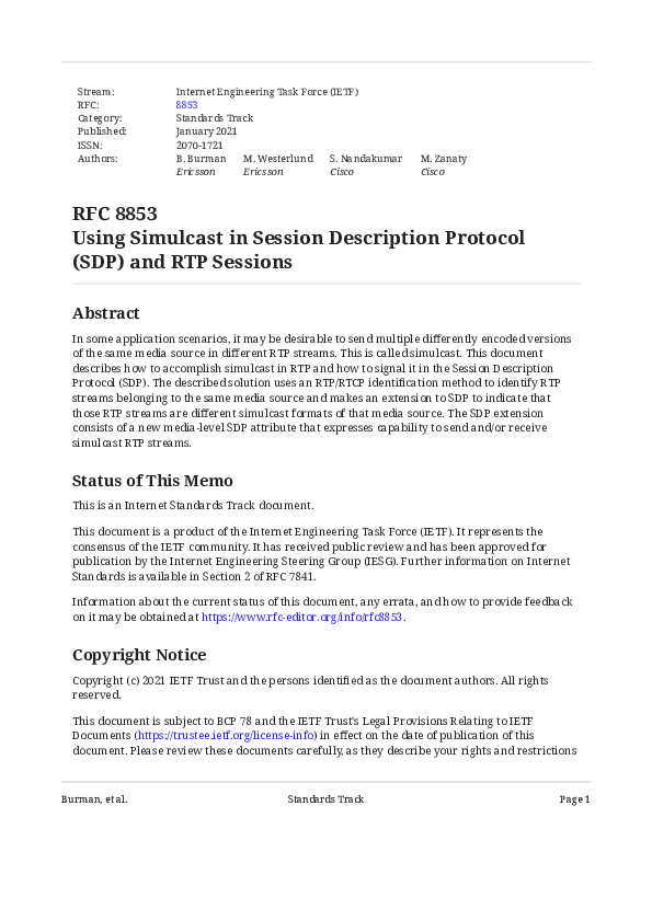 (PDF) Using Simulcast in Session Description Protocol (SDP) and RTP ...
