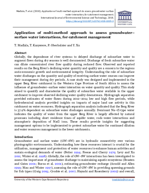 (PDF) Application of multi-method approach to assess groundwater ...